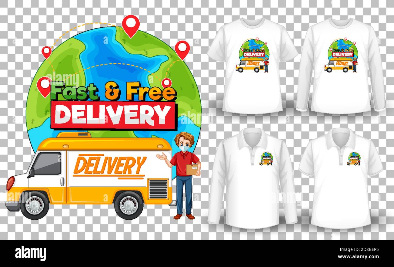 Set of mockup shirt with delivery theme illustration Stock Vector Image ...