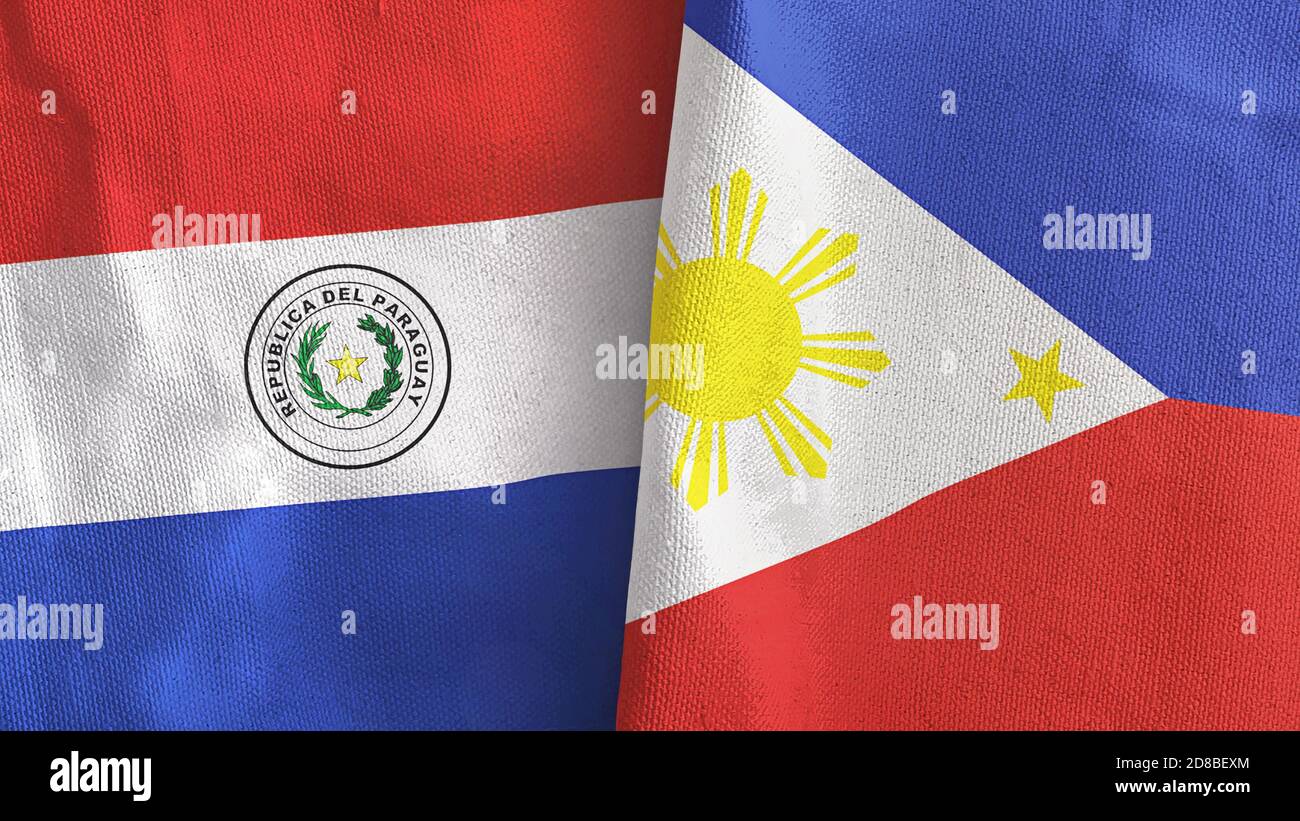 Philippines and Paraguay two flags textile cloth 3D rendering Stock ...