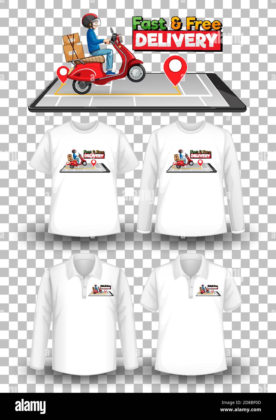 Set of mockup shirt with delivery theme illustration Stock Vector Image ...