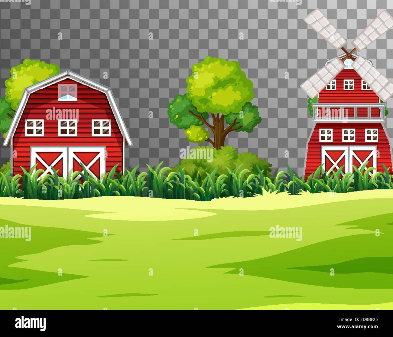 Farm with red barn and windmill on transparent background illustration ...