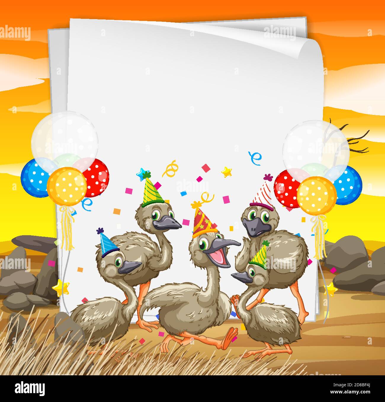 Paper template with cute animals in party theme illustration Stock ...