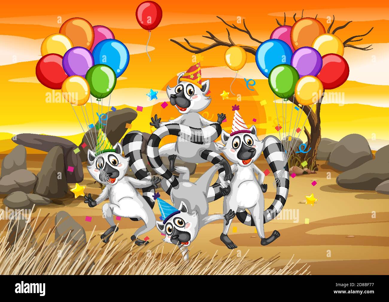 Raccoon group in party theme cartoon character on beach background ...