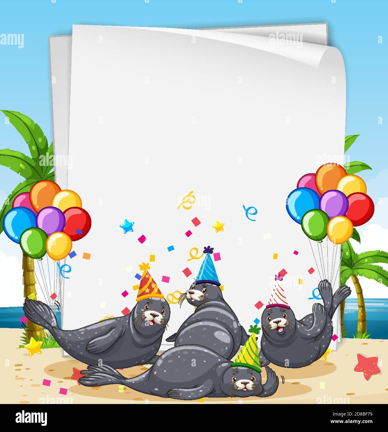 Paper template with cute animals in party theme illustration Stock ...