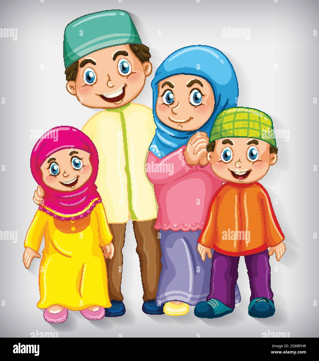 Muslim family member on cartoon character colour gradient background ...