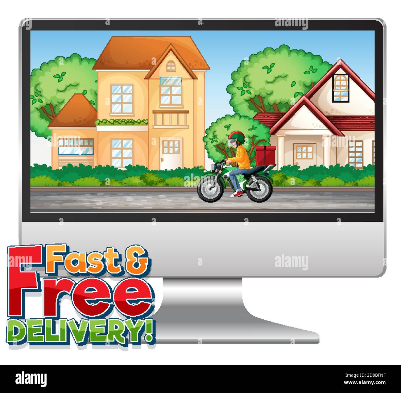 Computer with fast and free delivery logo illustration Stock Vector ...