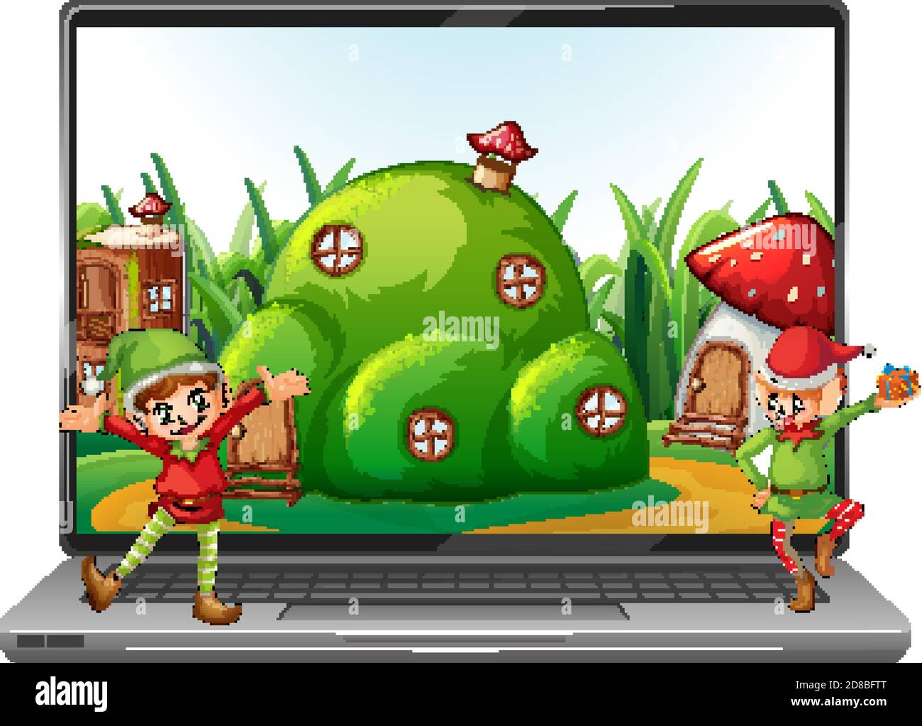 Elf on the laptop background illustration Stock Vector Image & Art - Alamy