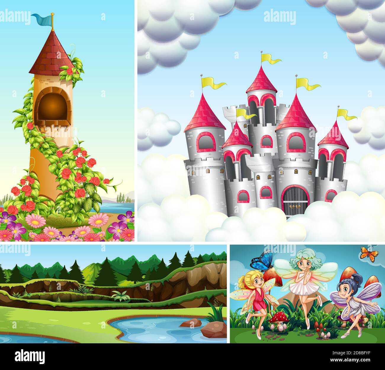 Set of fantasy background or scene illustration Stock Vector Image ...