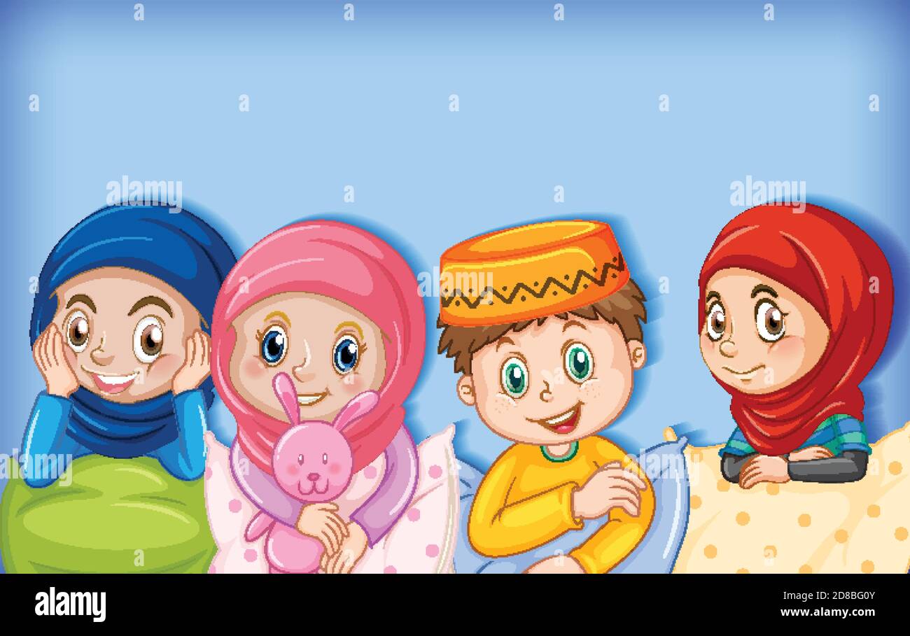 Muslim children cartoon character illustration Stock Vector Image & Art ...