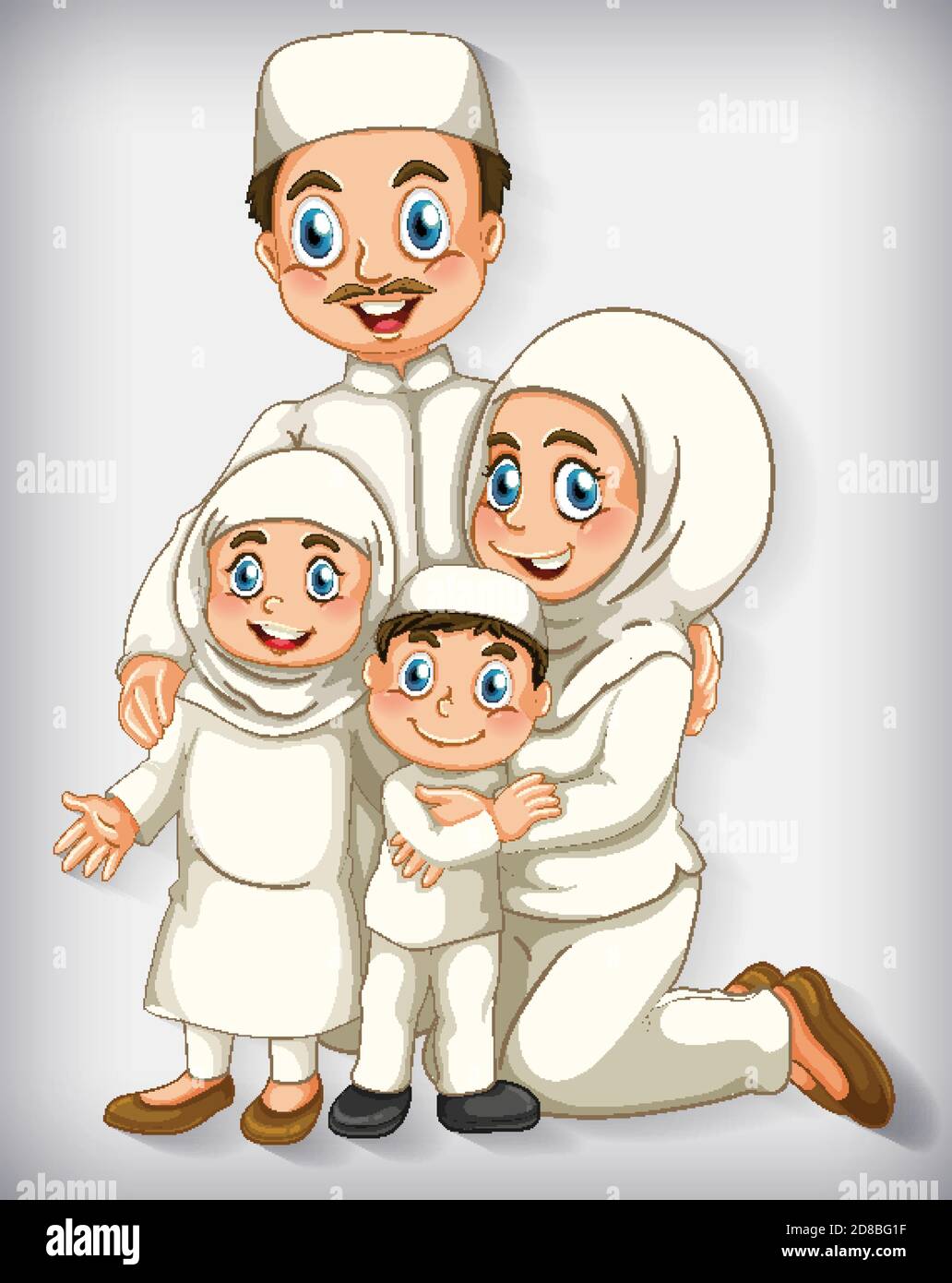 Muslim family member on cartoon character colour gradient background ...