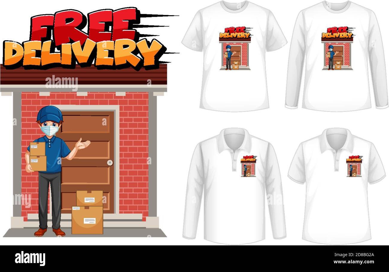 Set of mockup shirt with delivery theme illustration Stock Vector Image ...
