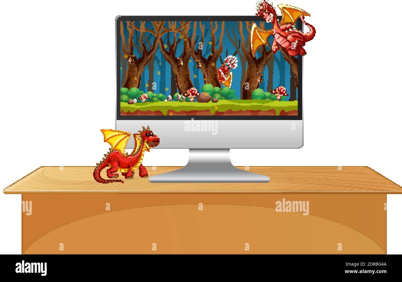 Dragon on computer desktop screen illustration Stock Vector Image & Art ...