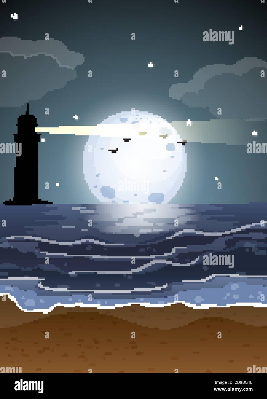 Seascape at night scene illustration Stock Vector Image & Art - Alamy