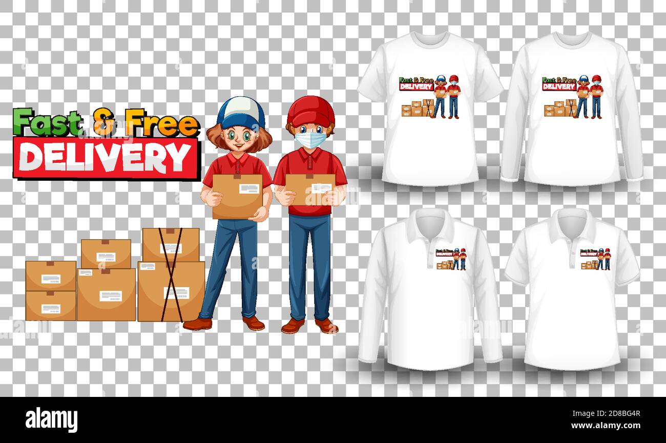 Set of mockup shirt with delivery theme illustration Stock Vector Image ...