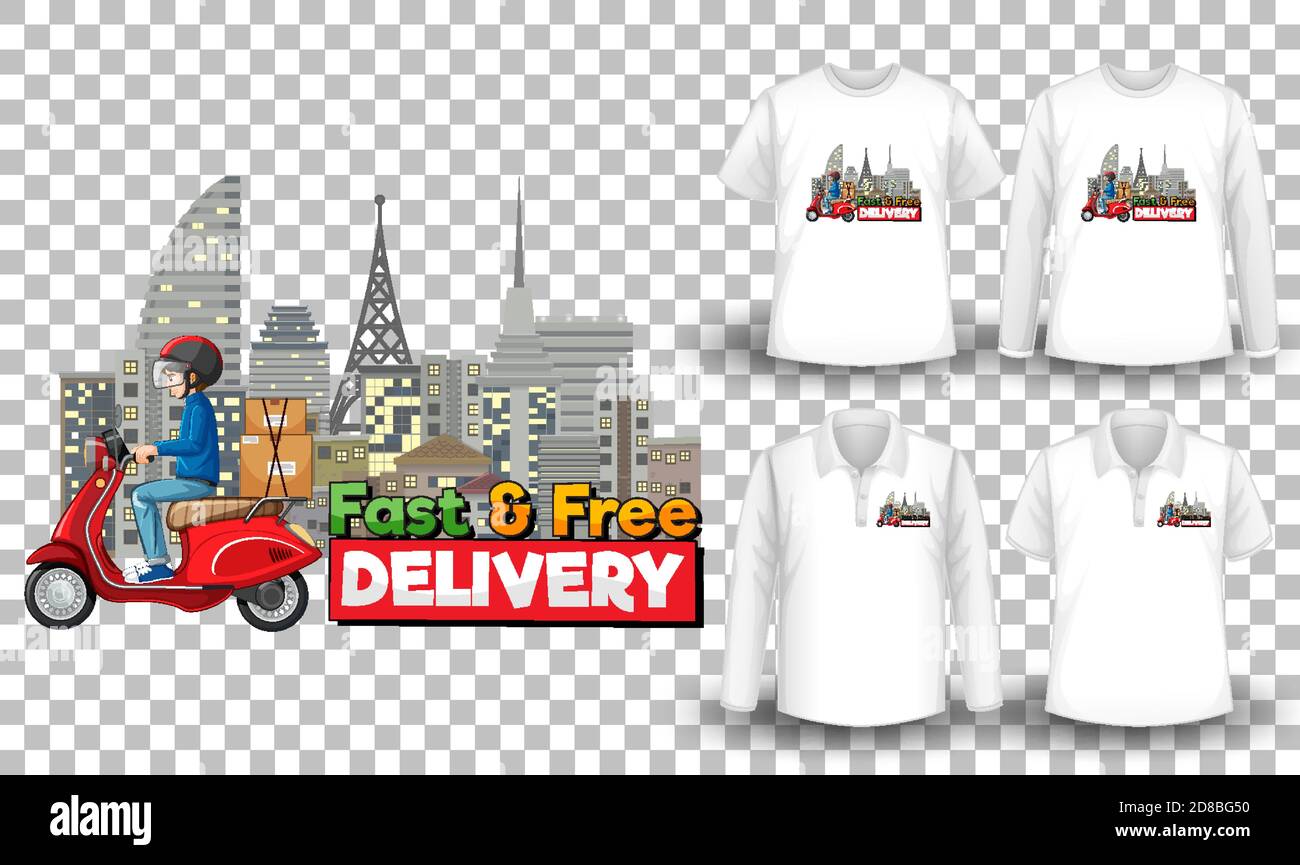 Set of mockup shirt with delivery theme illustration Stock Vector Image ...