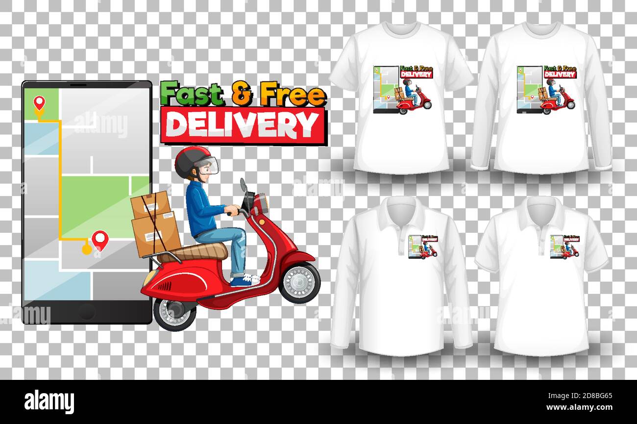 Set of mockup shirt with delivery theme illustration Stock Vector Image ...