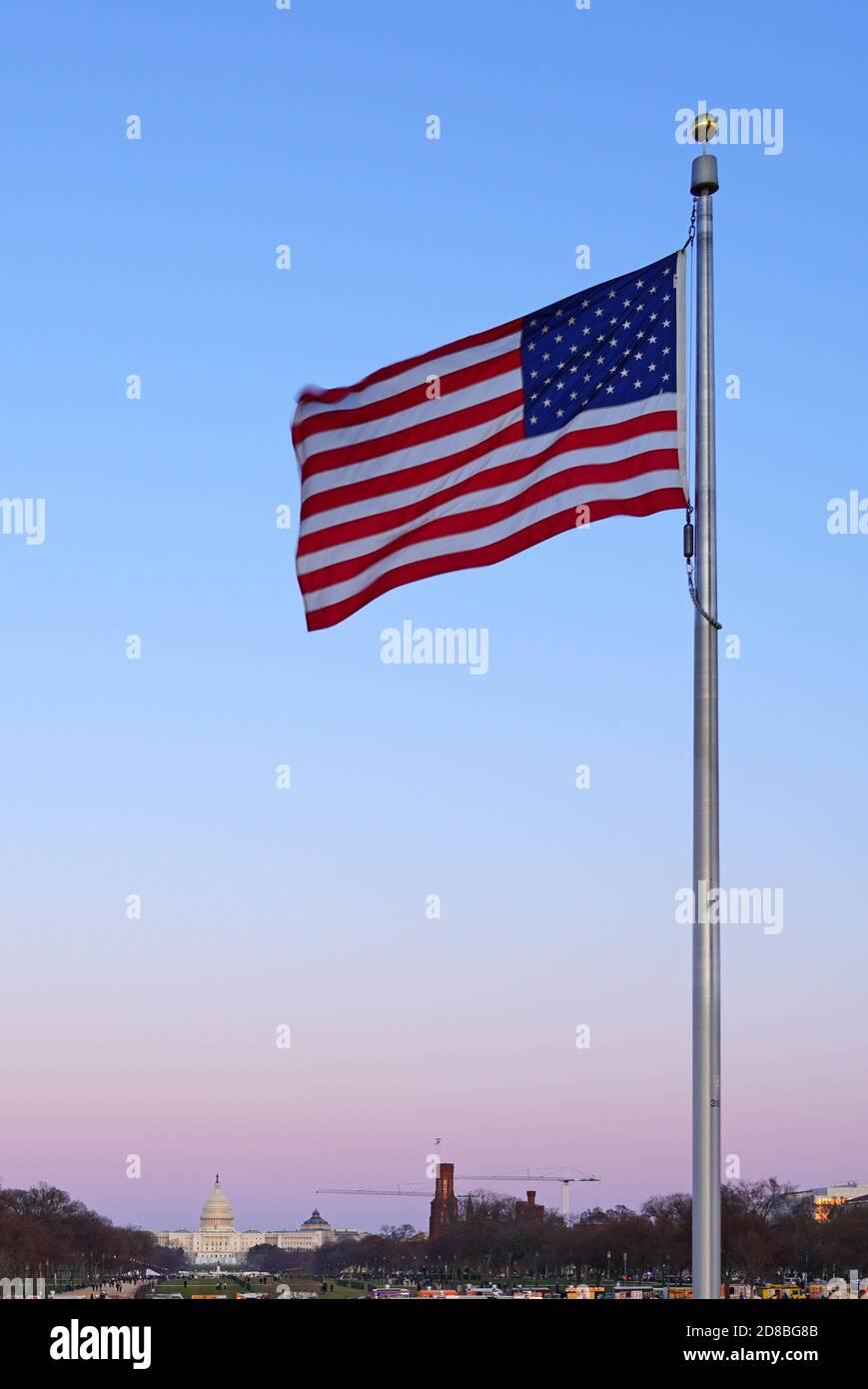 American flag of the United States of America floating in the sky on a ...