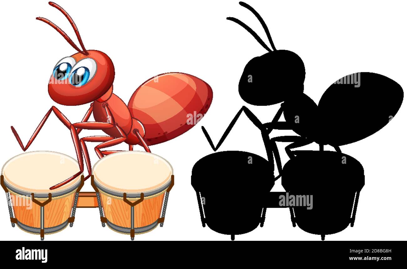 Ant playing drum and its silhouette illustration Stock Vector Image ...