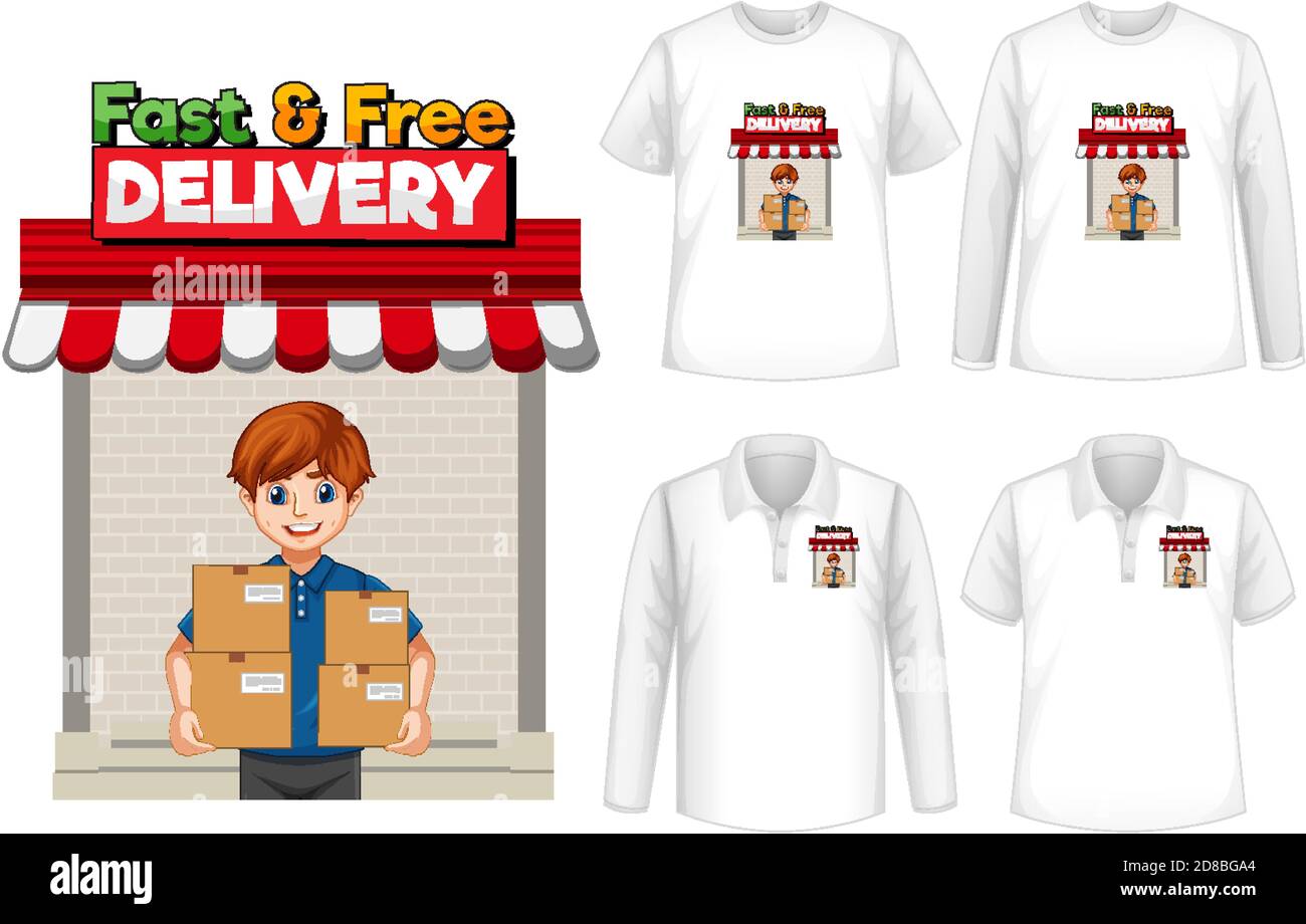 Set of mockup shirt with delivery theme illustration Stock Vector Image ...