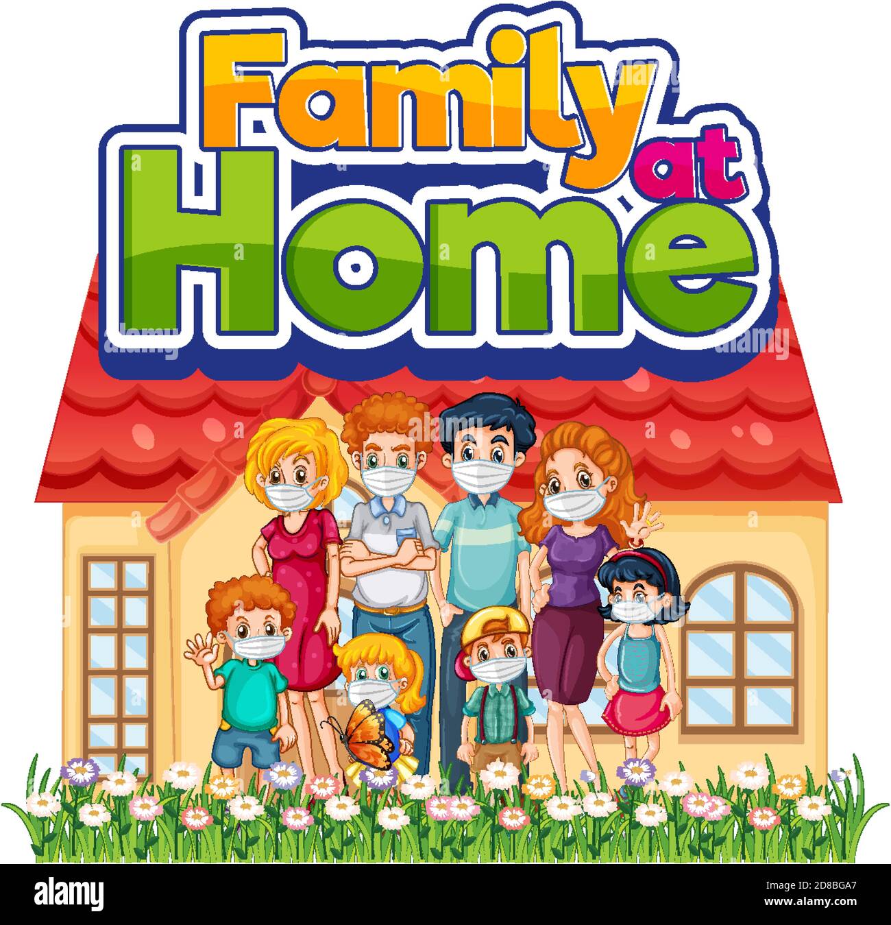 Happy family stay at home illustration Stock Vector Image & Art - Alamy