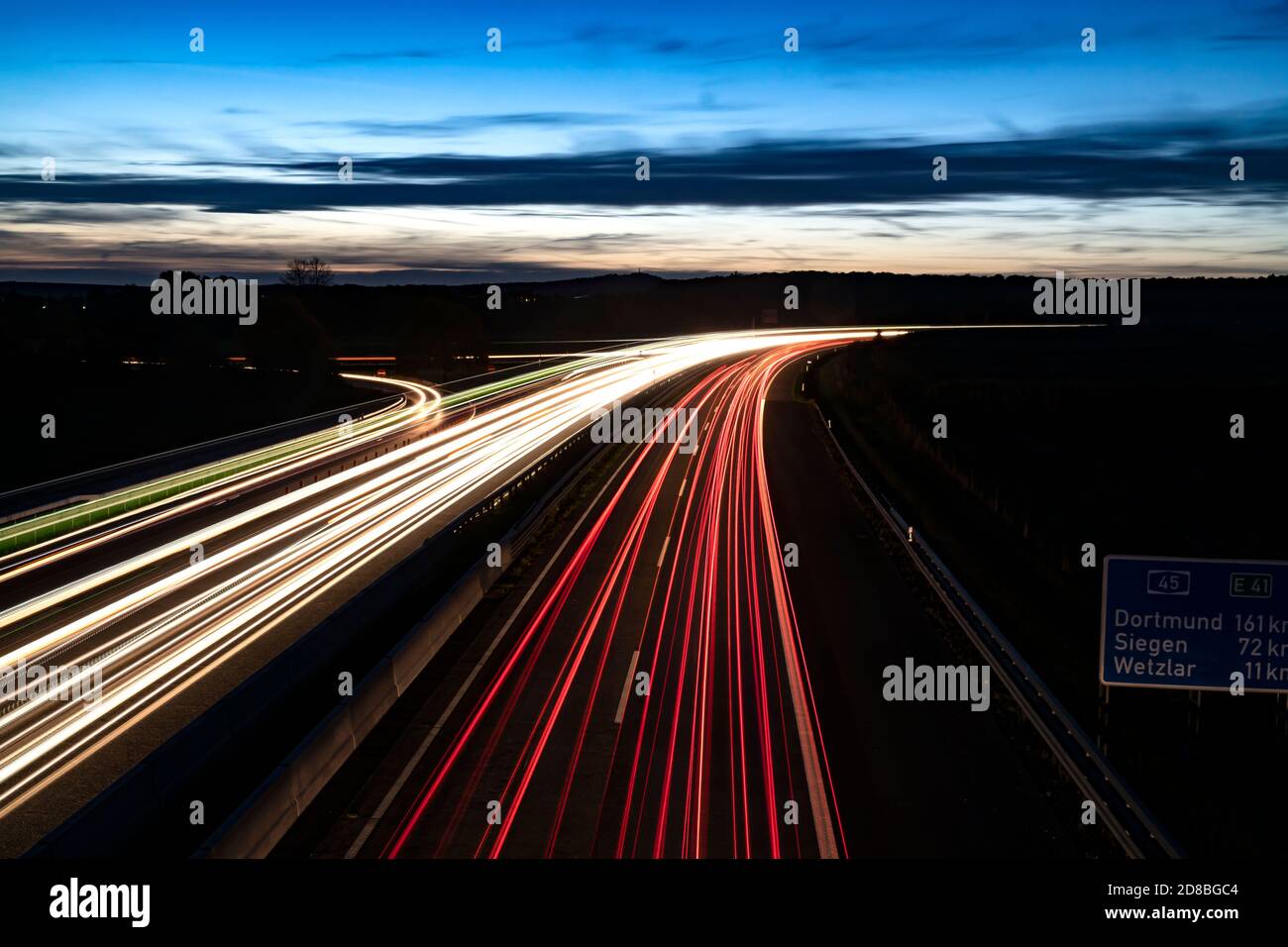 Long exposure from autobahn in germany at night Stock Photo - Alamy