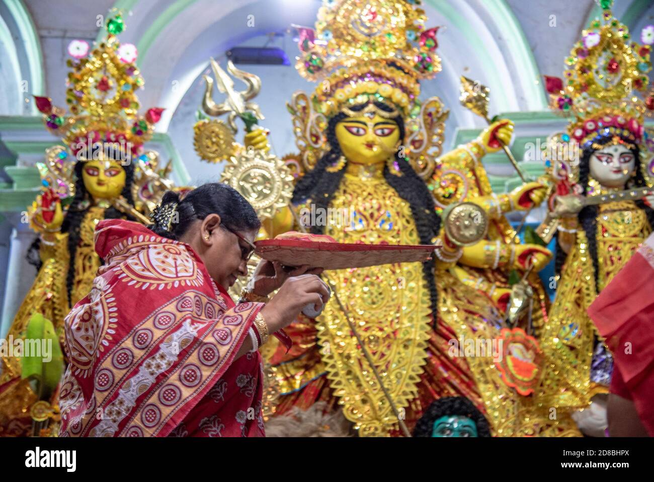 Kolkata, India. 26th Oct, 2020. Different moments of Debi Baron rituals ...