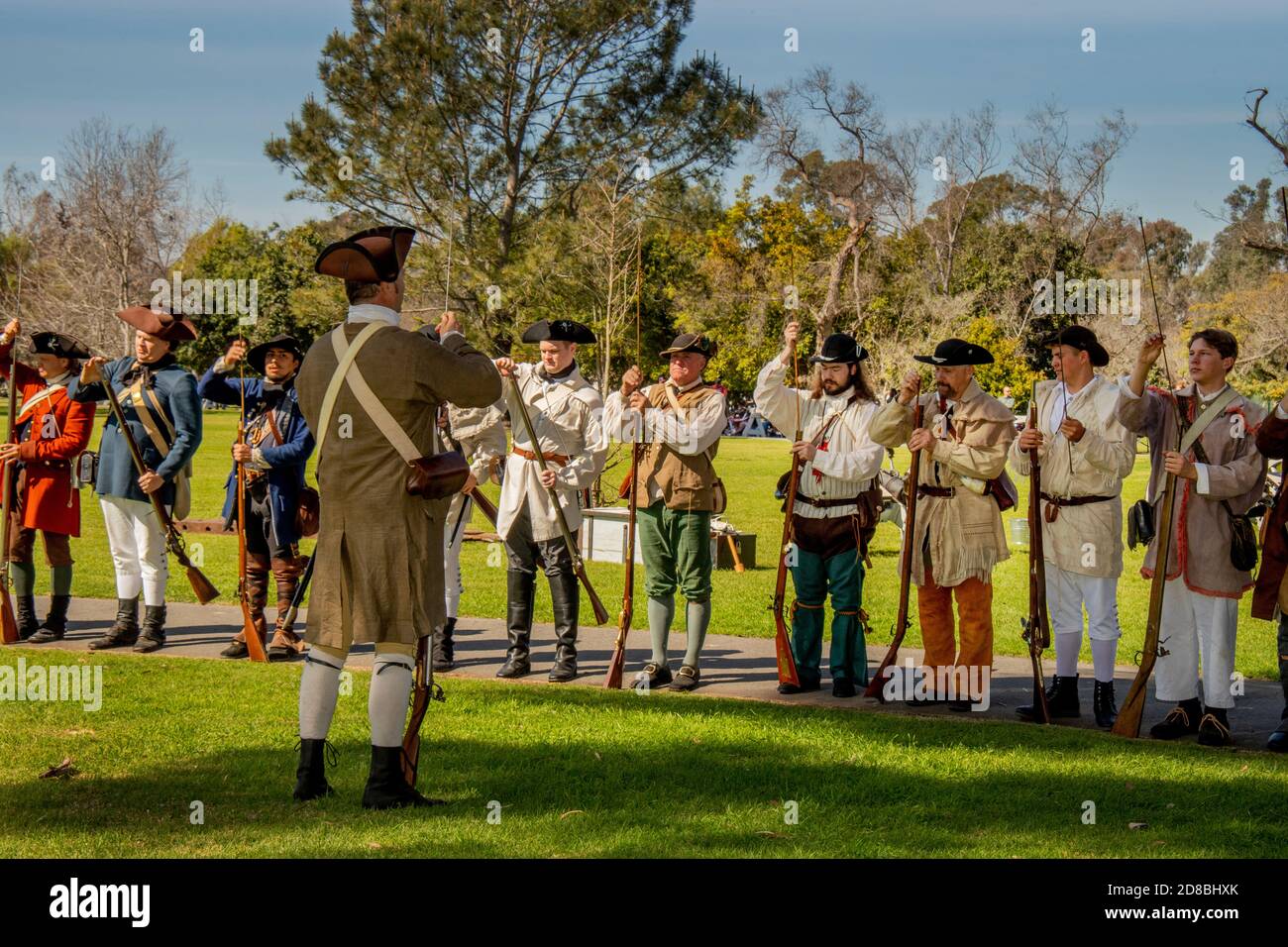 Rebel soldiers portrayed by actors load their muskets at a historical ...
