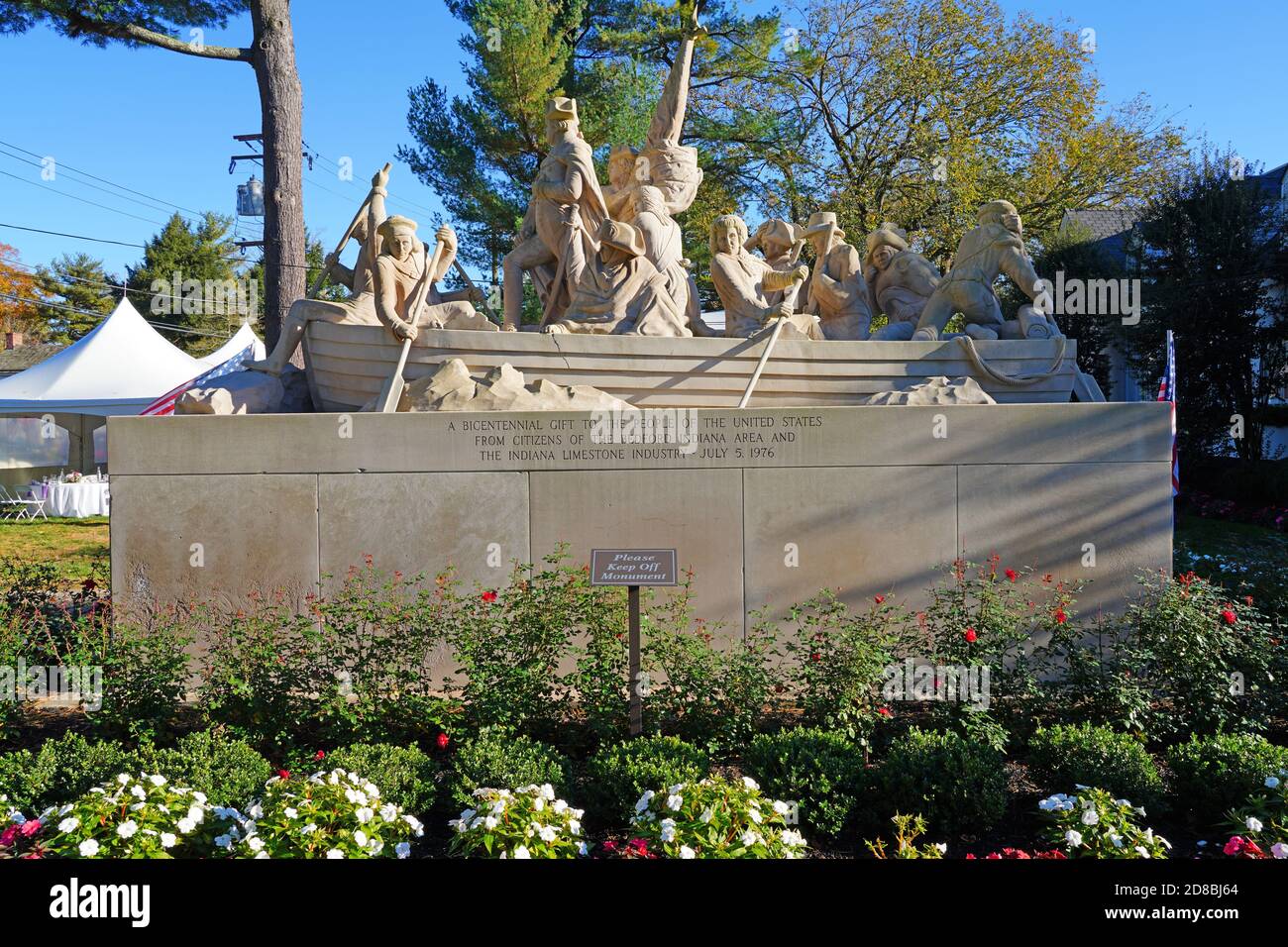 WASHINGTON CROSSING, PA –17 OCT 2020- View of a limestone monument ...