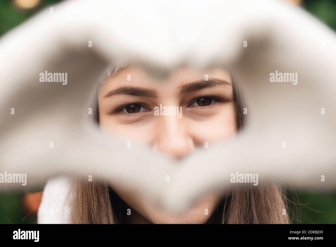 Close up Portrait of woman wearing a santa claus hat with emotion and ...