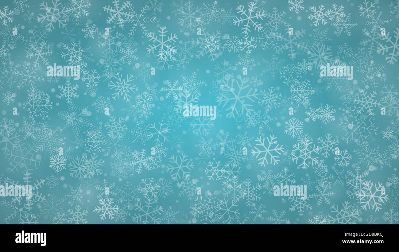Christmas background of snowflakes of different shapes, sizes and ...