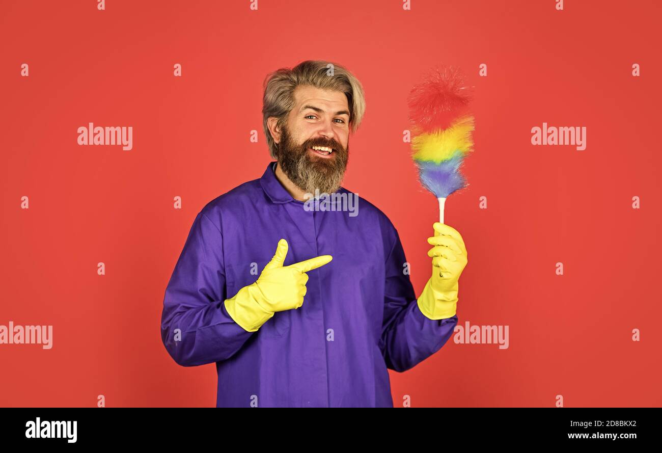 Cleaning service. Housekeeping duties. Cleaning apartment. Man use pp ...