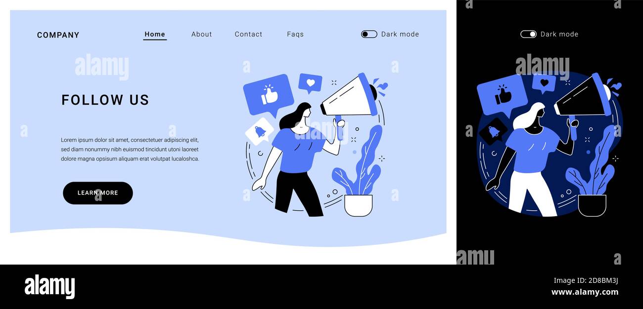 Follow us vector concept landing page Stock Vector Image & Art - Alamy