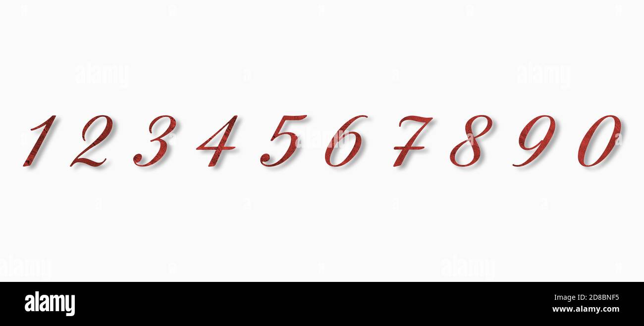 Set of red stylized numbers. Isolated numbers from zero to nine. 3D ...