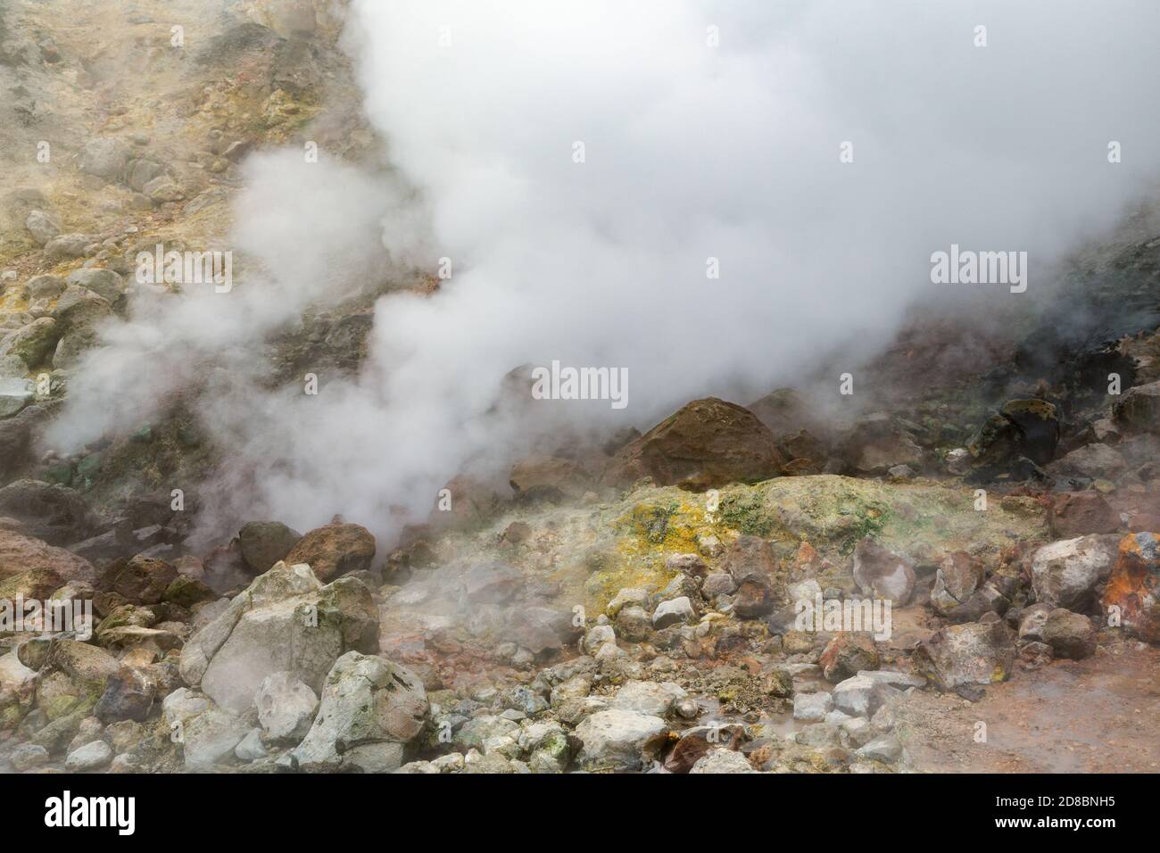 Thrilling volcanic landscape, aggressive hot spring, erupting fumarole ...