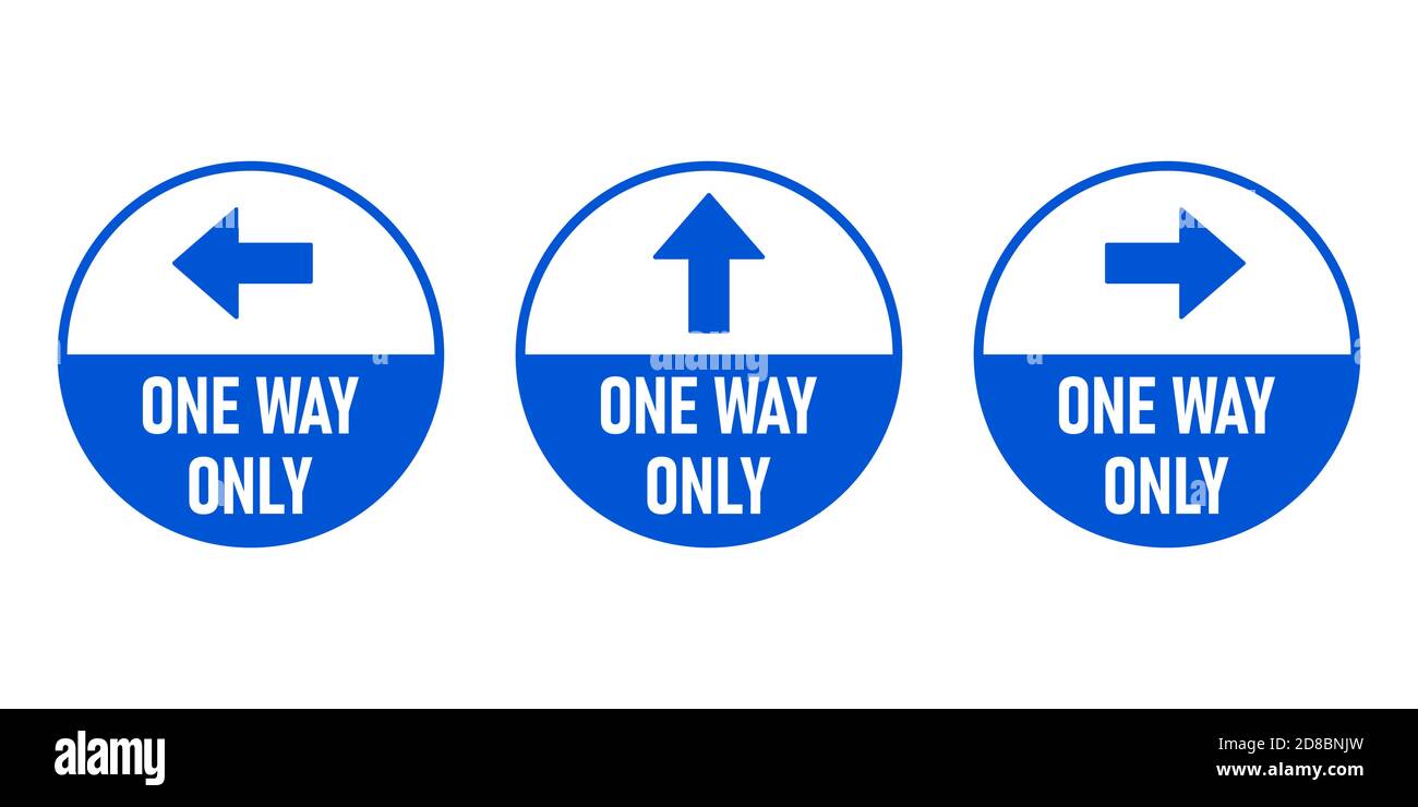 Set of One Way Only Round Floor Marking Sticker Icon with Direction ...
