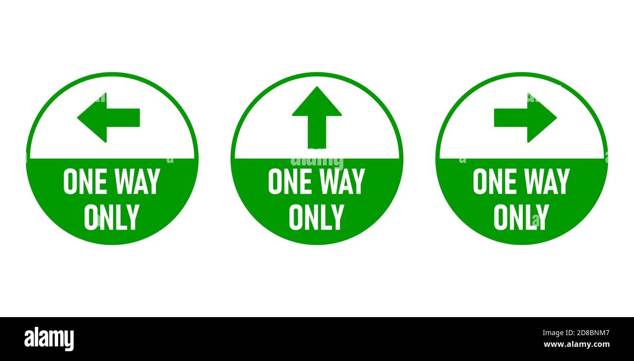 Set of One Way Only Round Floor Marking Sticker Icon with Direction ...