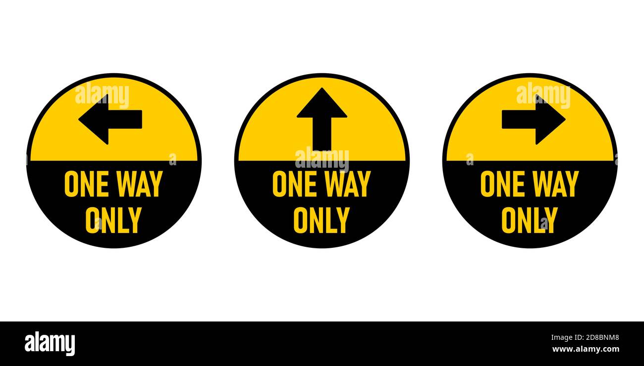 Set of One Way Only Round Floor Marking Sticker Icon with Direction ...