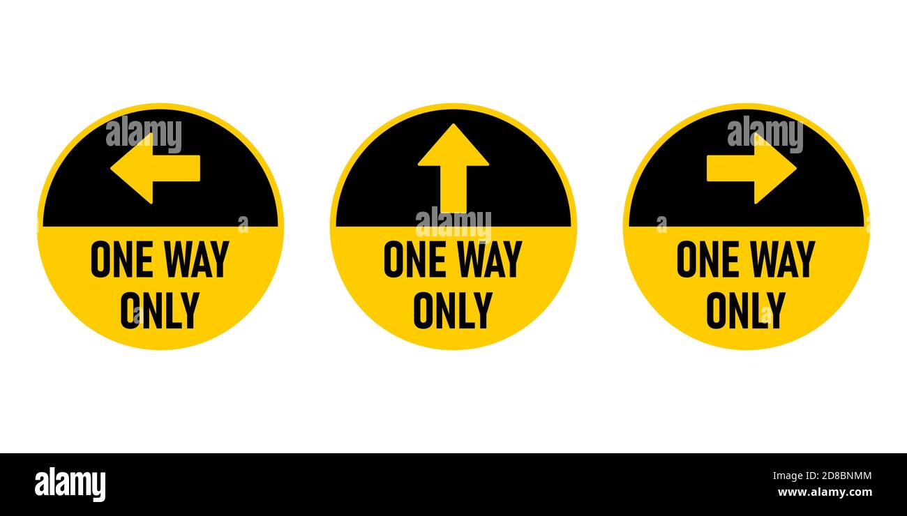 Set of One Way Only Round Floor Marking Sticker Icon with Direction ...