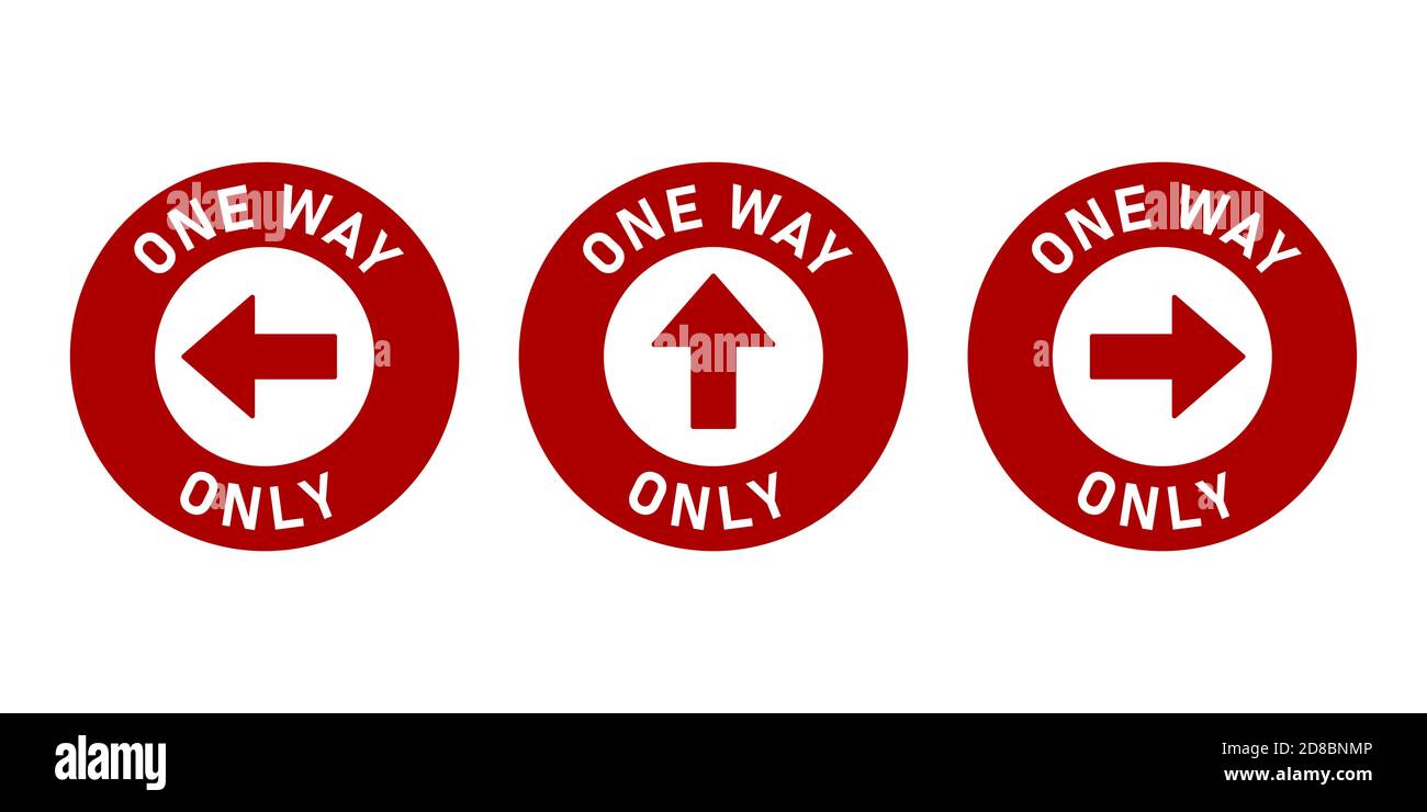 Set of One Way Only Round Floor Marking Sticker Icon with Direction ...