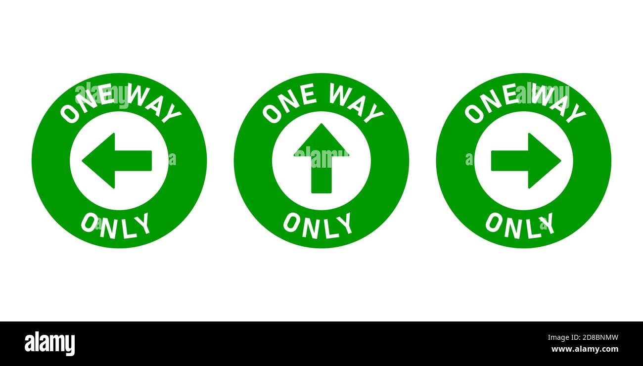Set of One Way Only Round Floor Marking Sticker Icon with Direction ...