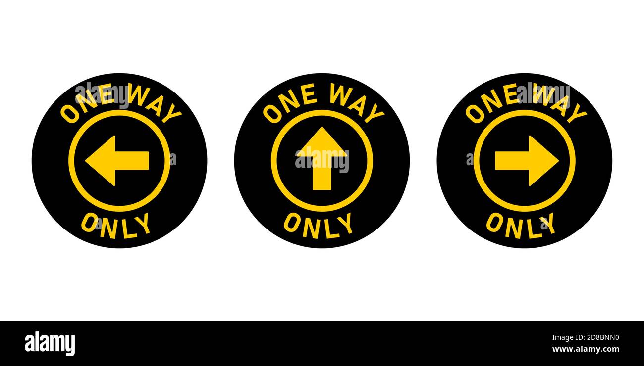 Set of One Way Only Round Floor Marking Sticker Icon with Direction ...