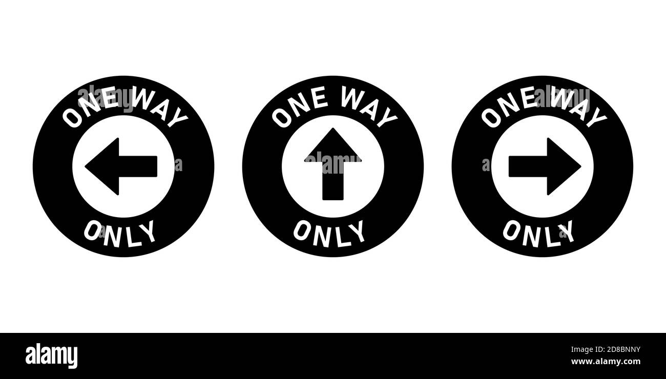 Set of One Way Only Round Floor Marking Sticker Icon with Direction ...