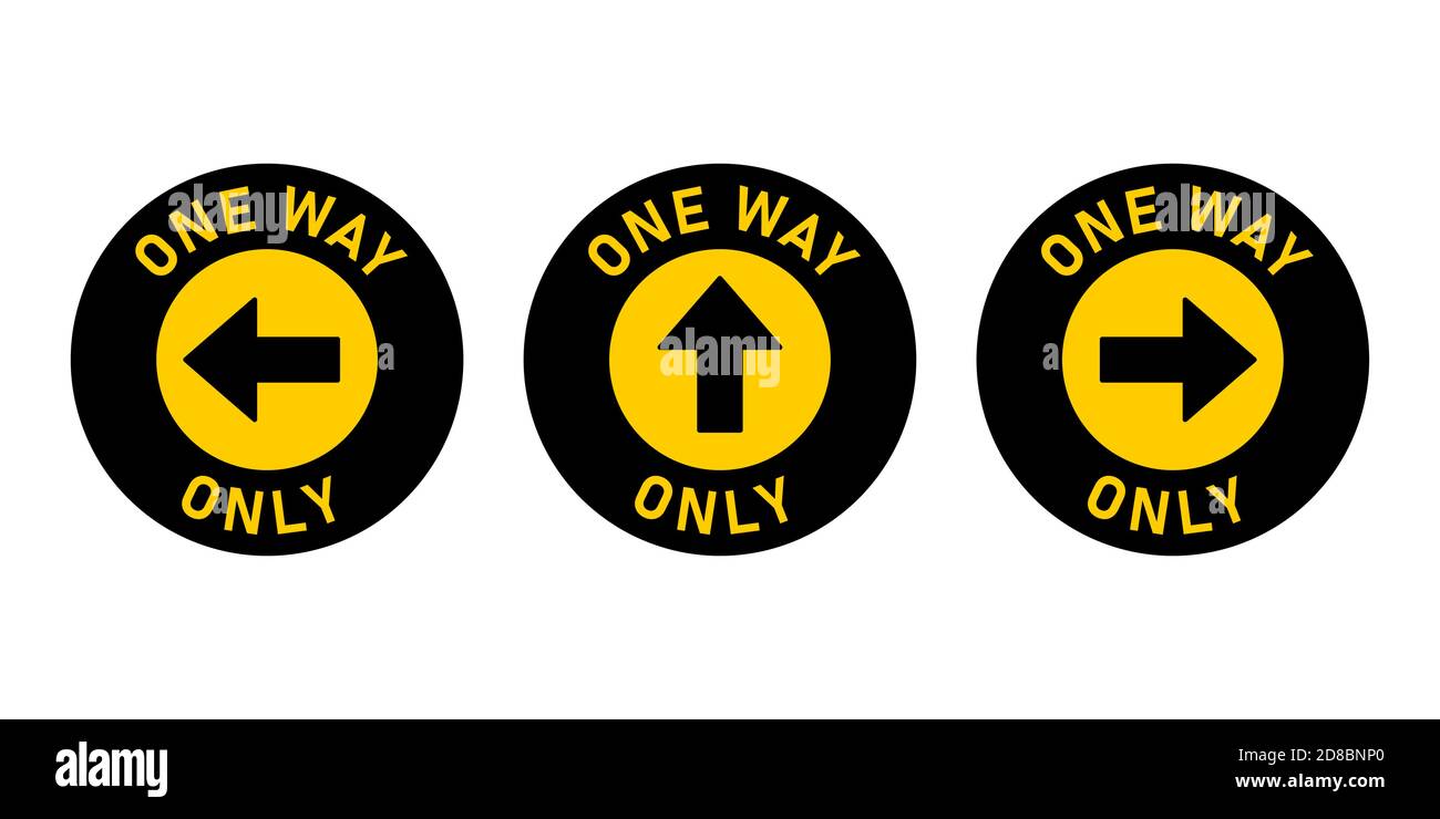 Set of One Way Only Round Floor Marking Sticker Icon with Direction ...