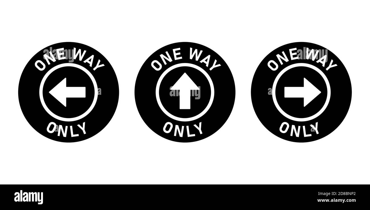 Set of One Way Only Round Floor Marking Sticker Icon with Direction ...
