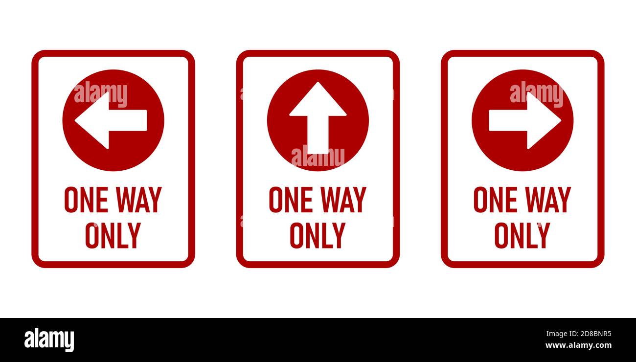 Set of One Way Only Vertical Warning Sign Poster Icon with Direction ...