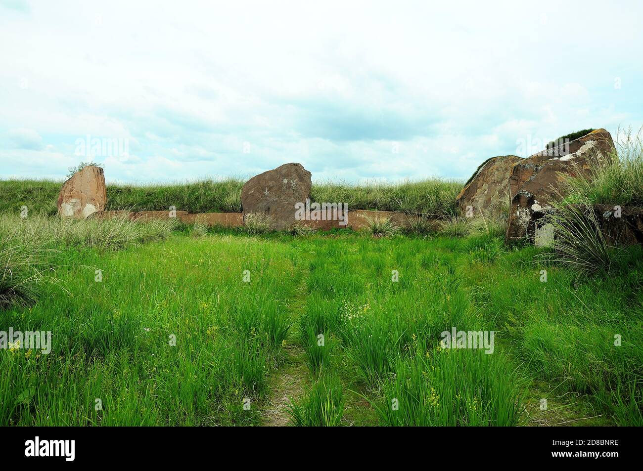 Remains of an ancient Scythian burial in the endless steppe. Big Salbyk ...