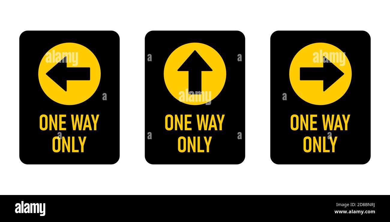 Set of One Way Only Vertical Warning Sign Poster Icon with Direction ...