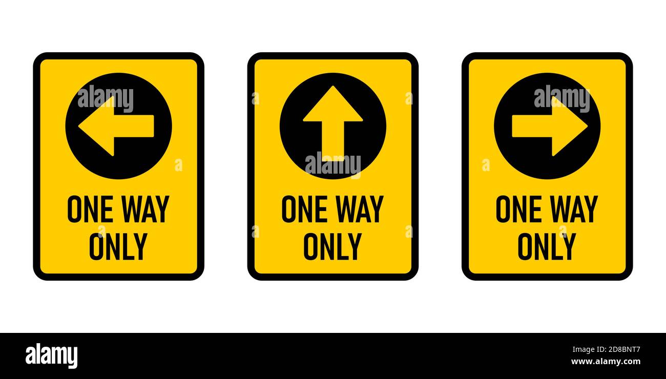 Set of One Way Only Vertical Warning Sign Poster Icon with Direction ...