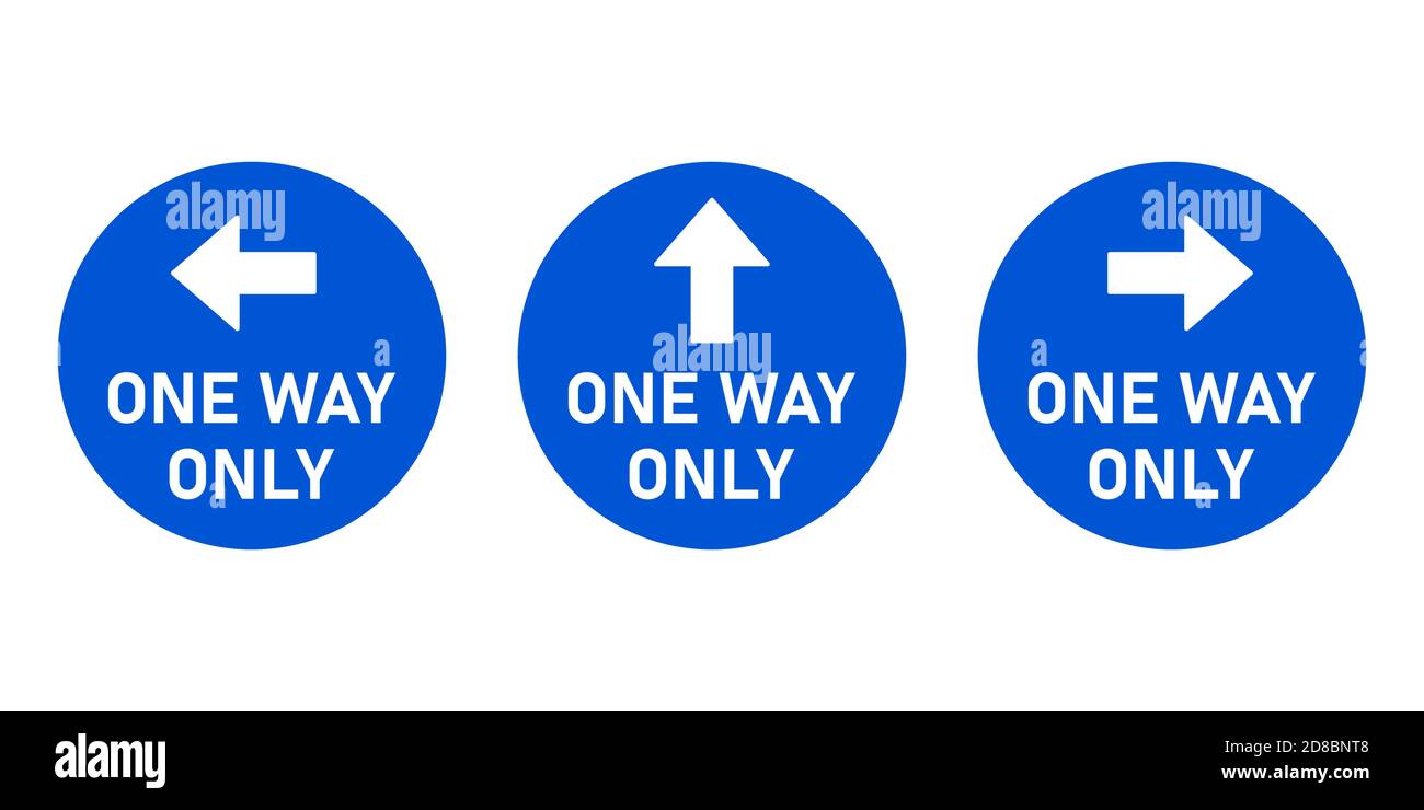 Set of One Way Only Round Floor Marking Sticker Icon with Direction ...