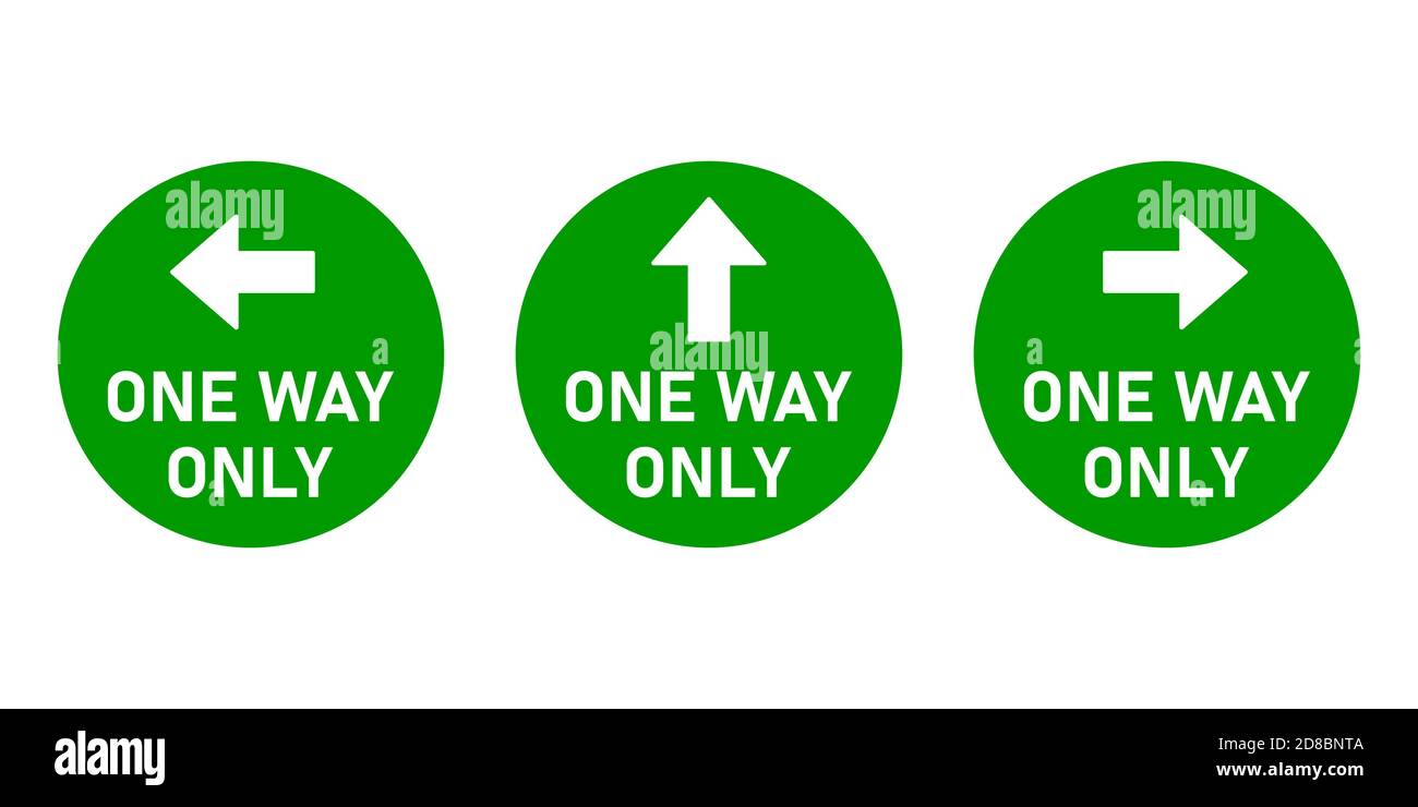 Set of One Way Only Round Floor Marking Sticker Icon with Direction ...