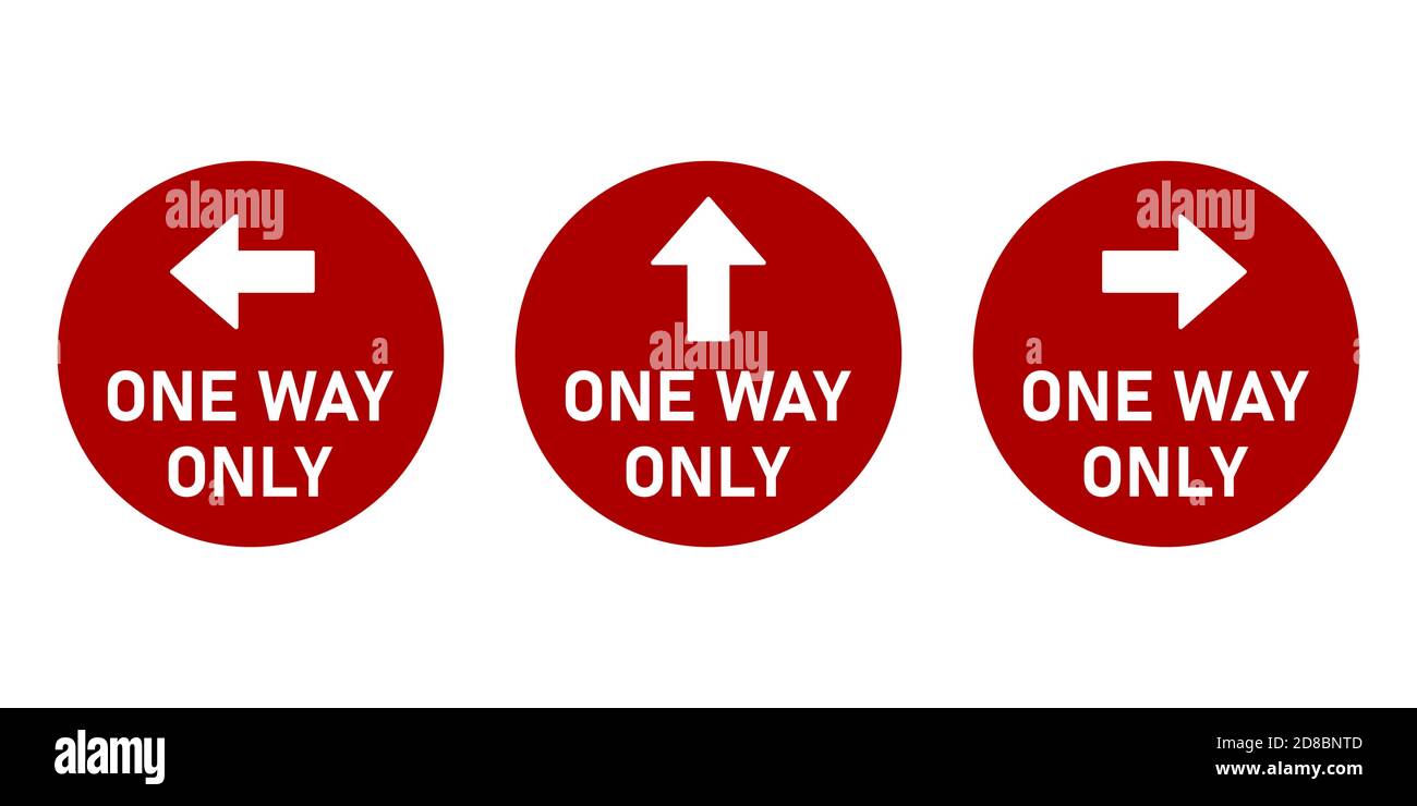 Set of One Way Only Round Floor Marking Sticker Icon with Direction ...